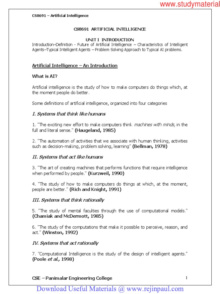 CS8691-Artificial Intelligence NOTES 2 | PDF | Artificial Intelligence ...