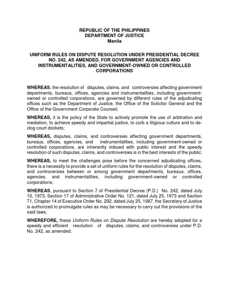 Uniform Rules On Dispute Resolution Under PD242 | PDF | Arbitral ...