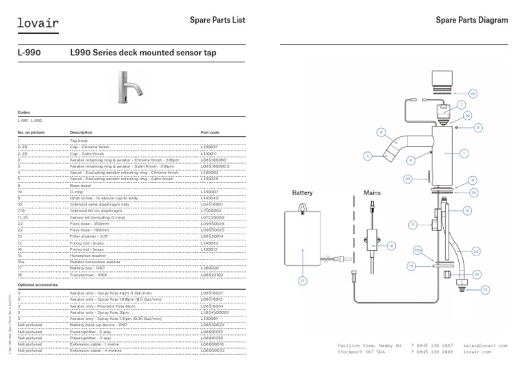 Lovair - L-990 (991 992) Sensor Tap - Parts List | PDF | Mechanical ...