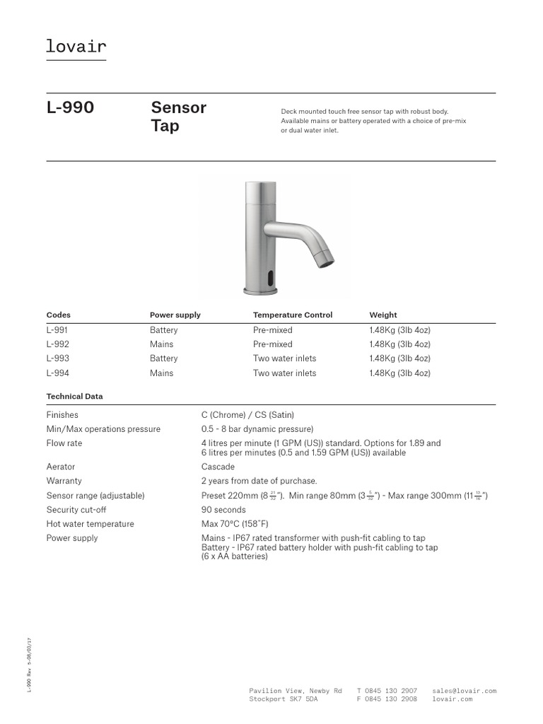 L-990 Sensor Tap: Codes Power Supply Temperature Control Weight | PDF ...