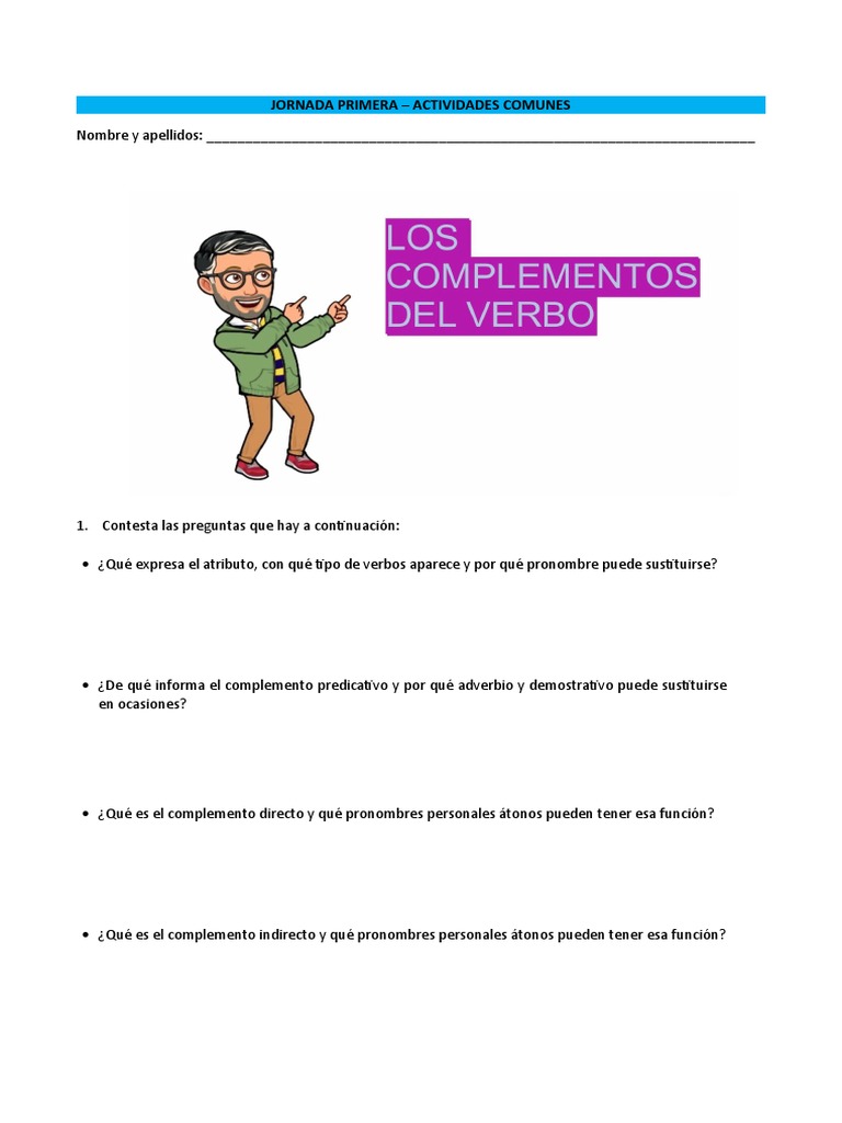 Ejercicios de Sintaxis: Complementos Verbales | PDF | Sintaxis ...