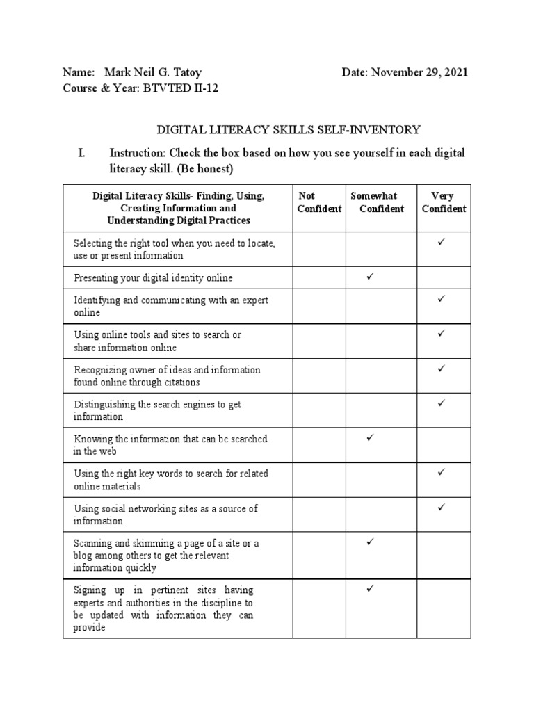 Digital Literacy Skills Test I Table and Test II | PDF | Blog | Online ...
