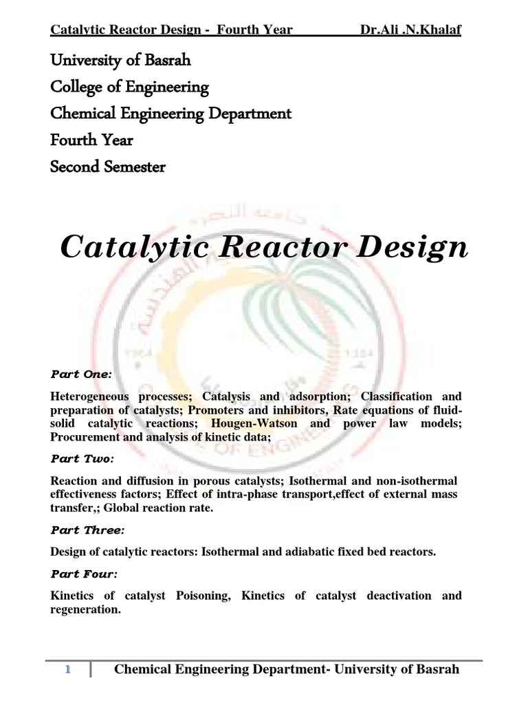 Catalytic Reactor Design | PDF | Catalysis | Adsorption