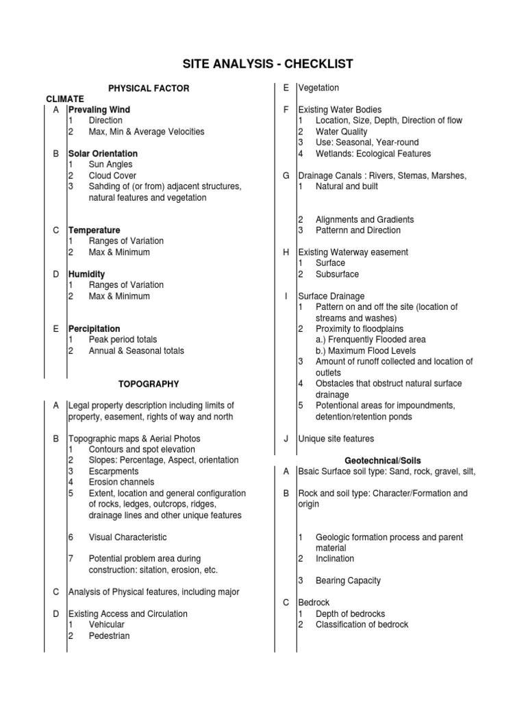 Site Analysis - Check List | PDF | Flood | Landfill