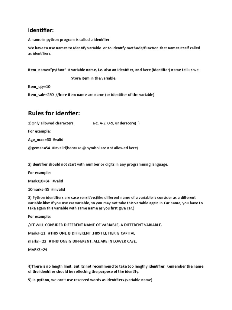 Rules For Idenfier:: Identifier | PDF | Reserved Word | Integer ...