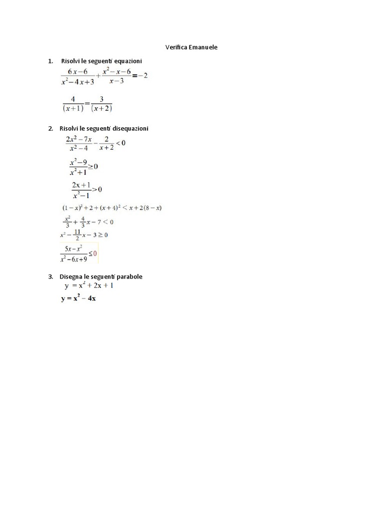 Verifica Equazioni Disequazioni | PDF