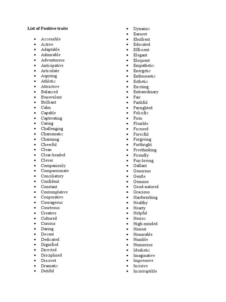 List of Positive Traits | PDF