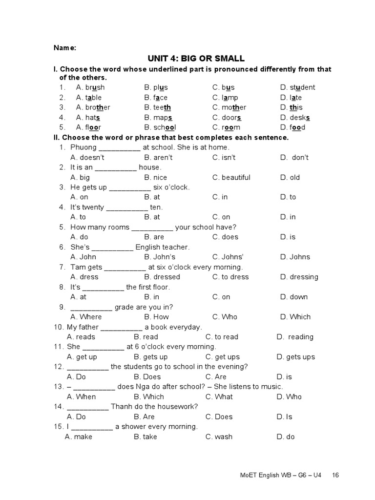 MoET English WB - G6 - U4 | PDF