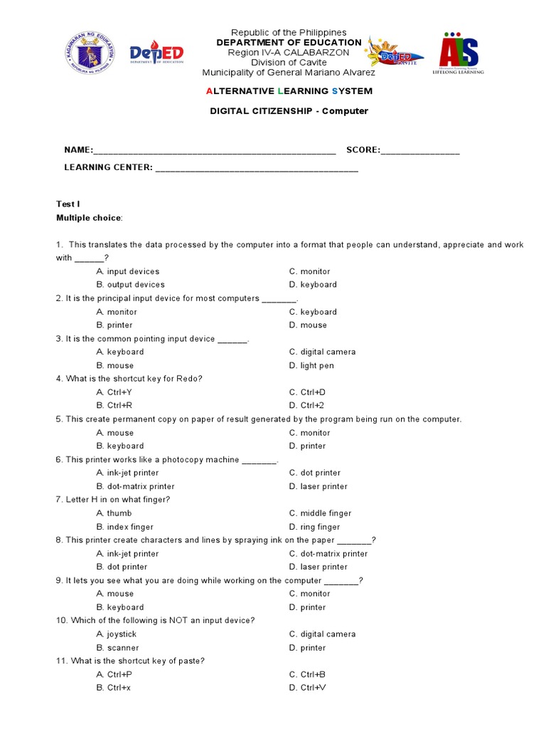 LS6 Computer Test | PDF | Printer (Computing) | Computer Keyboard
