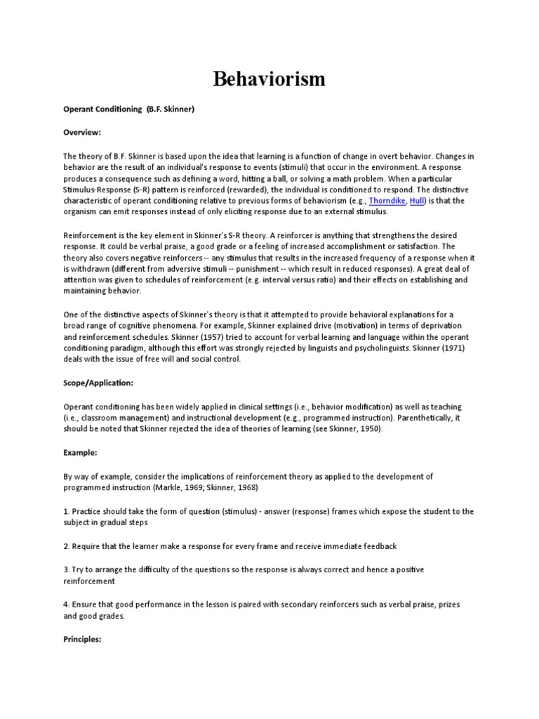 Behaviorism: Operant Conditioning (B.F. Skinner) Overview | Download ...