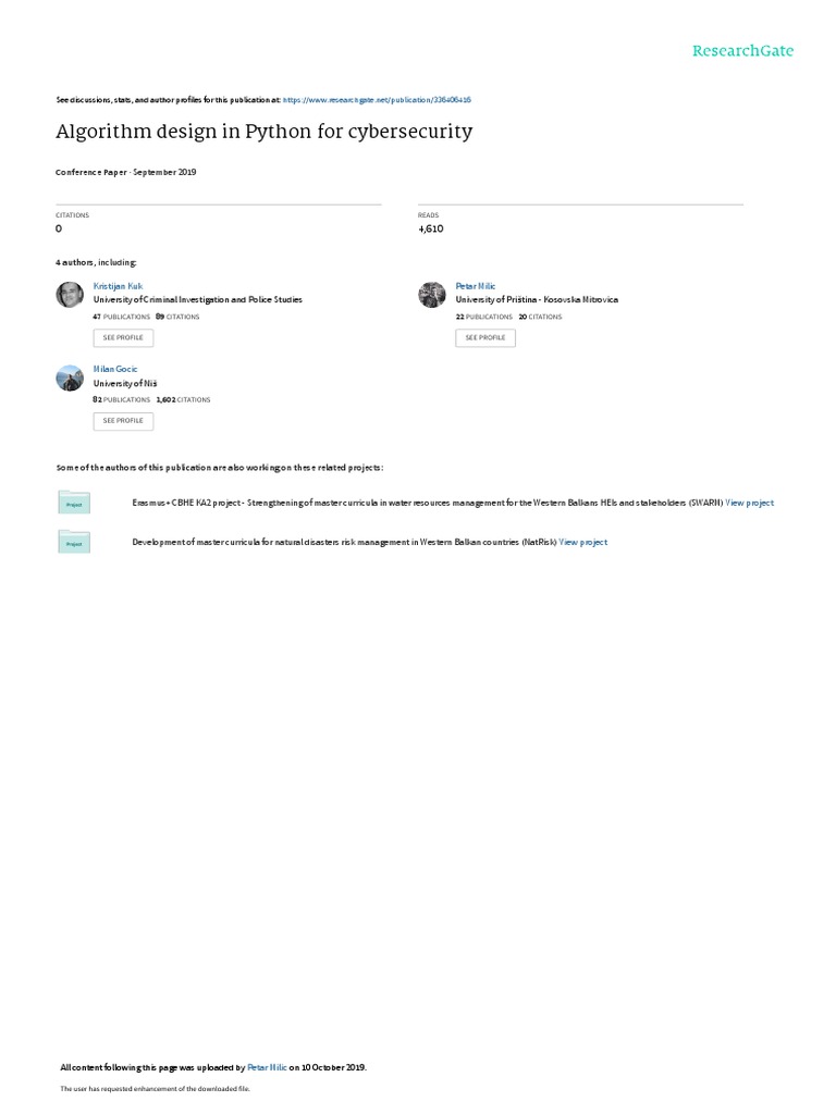 Algorithm Design in Python For Cybersecurity: Conference Paper | PDF ...