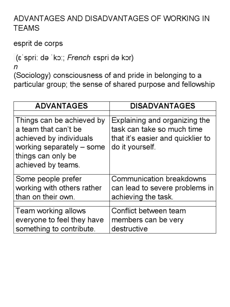 Advantages and Disadvantages of Working in Teams | PDF