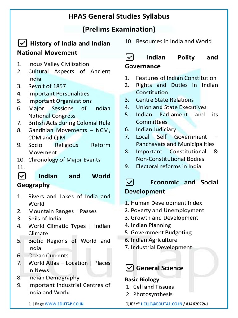 HPAS Prelims General Studies Syllabus - Paste On Your Wall - PDF 2 ...
