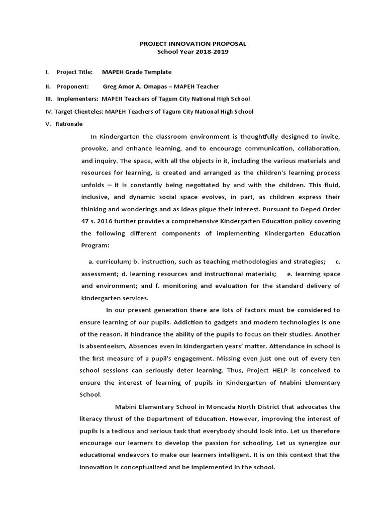 Project Innovation Proposal | PDF | Learning | Teachers