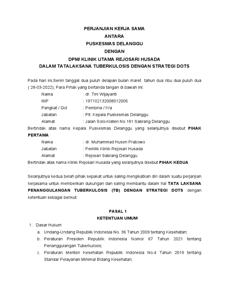 4 - Draft MoU DPM Klinik Kab. Klaten | PDF