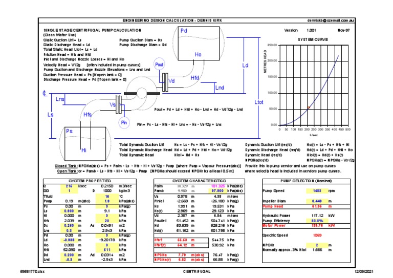 Engineering Design Calculation - Dennis Kirk Single Stage Centrifugal ...
