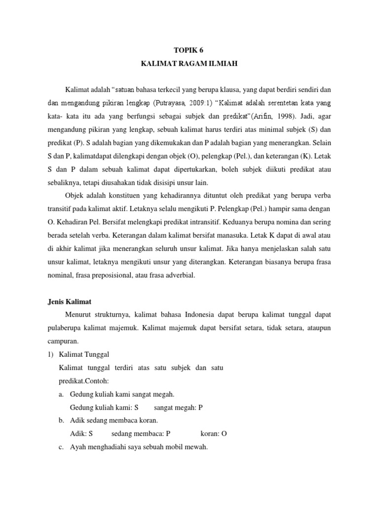 TOPIK 6 Kalimat Ragam Ilmiah | PDF | Karier & Perkembangan
