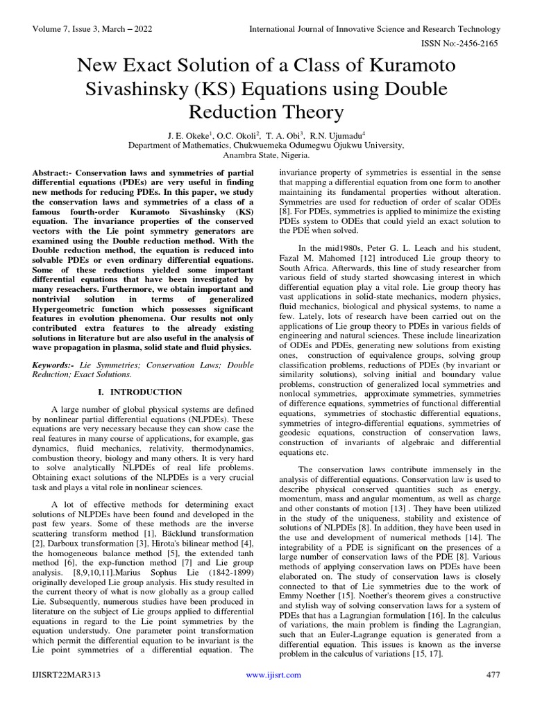 New Exact Solution of A Class of Kuramoto Sivashinsky (KS) Equations Using Double Reduction ...