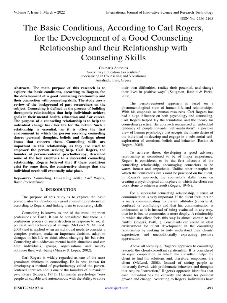 The Basic Conditions, According To Carl Rogers, For The Development of ...