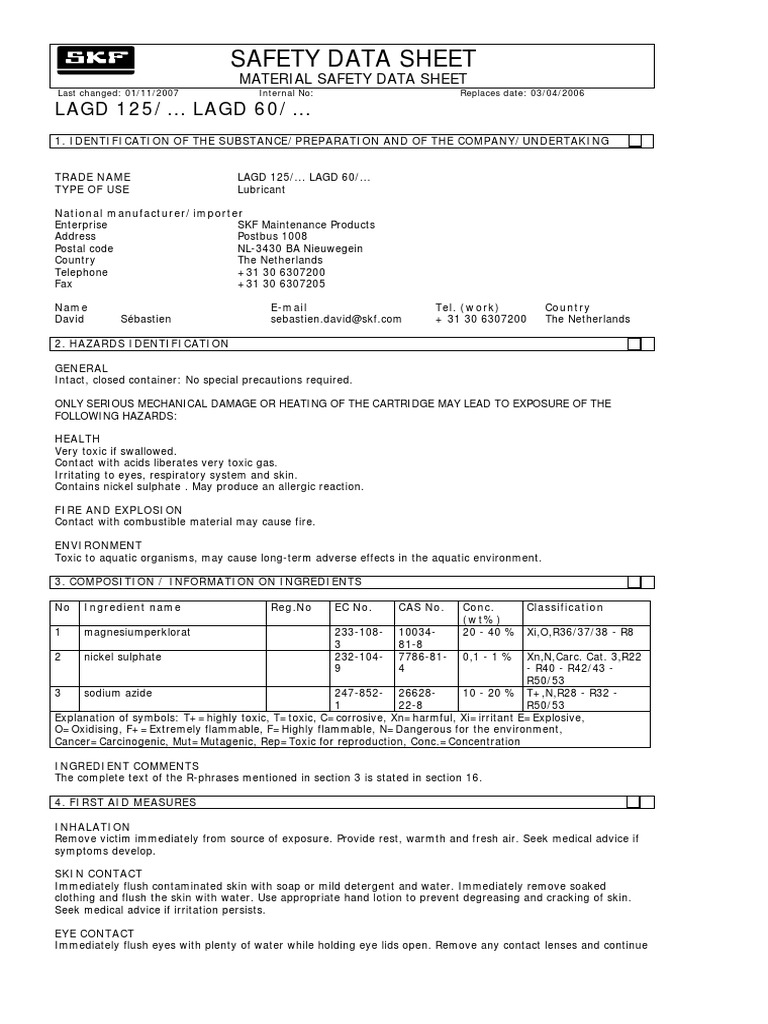 Safety Data Sheet: LAGD 125/... LAGD 60/.. | PDF | Personal Protective ...