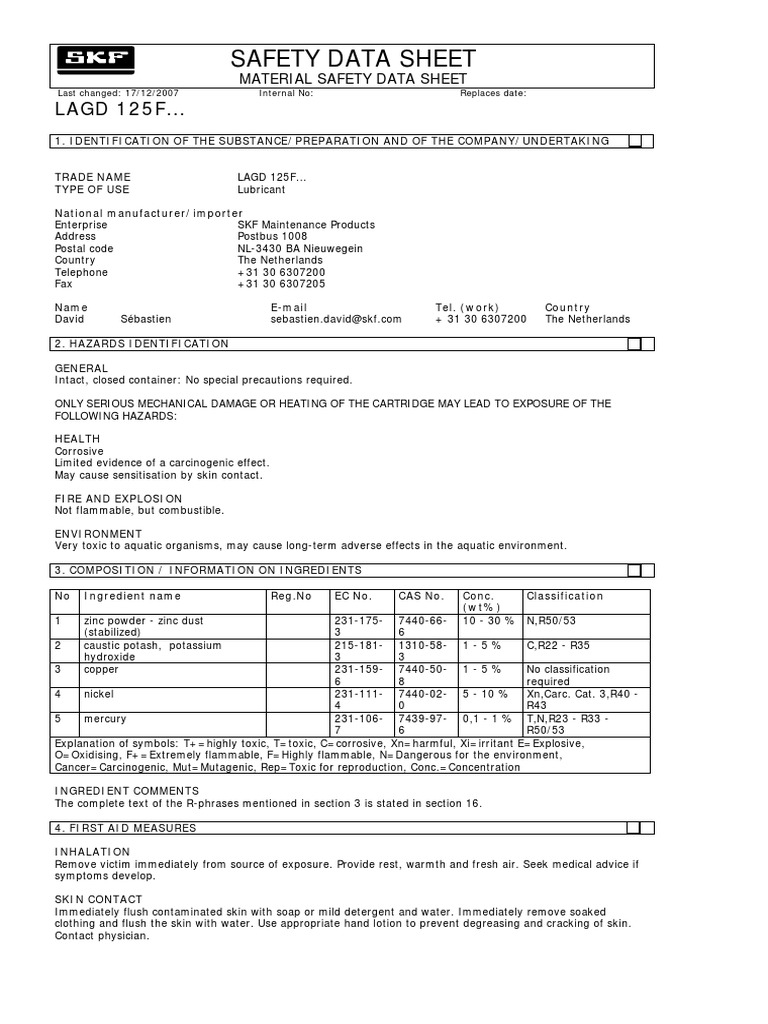 Safety Data Sheet Lubricant SDS | PDF | Dangerous Goods | Personal ...