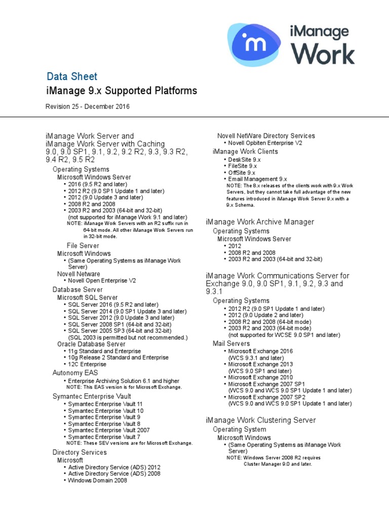 IManage Supported Platforms (9.x, English) | PDF | Ios | Microsoft Windows