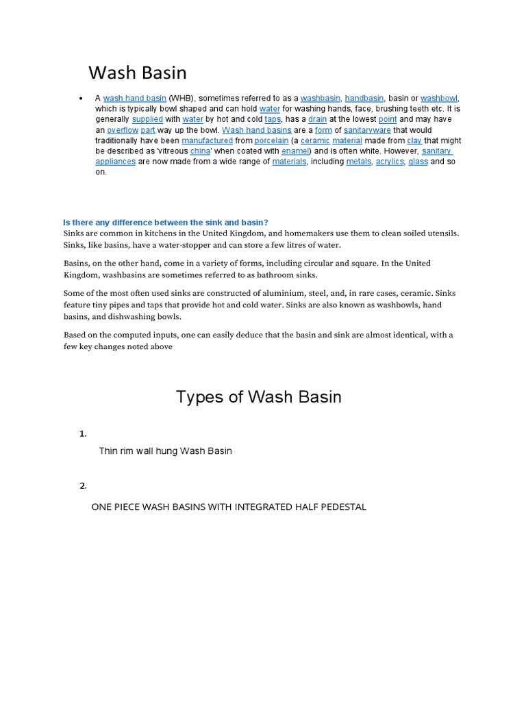 Types of Wash Basin | Download Free PDF | Sink | Building Materials