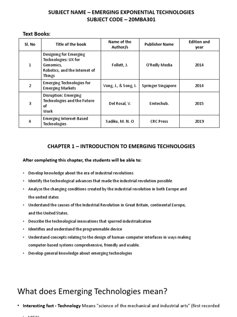Subject Name - Emerging Exponential Technologies Subject Code - 20mba301 Text Books | Download ...