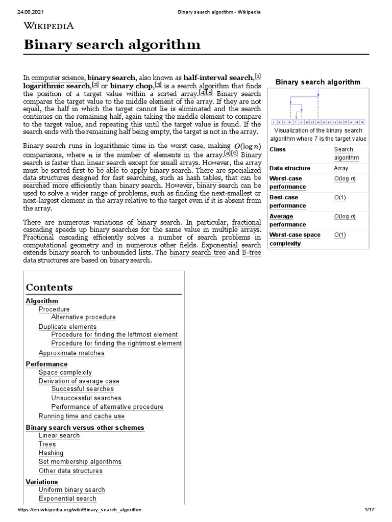 Binary Search Algorithm - Wikipedia | PDF | Array Data Structure ...