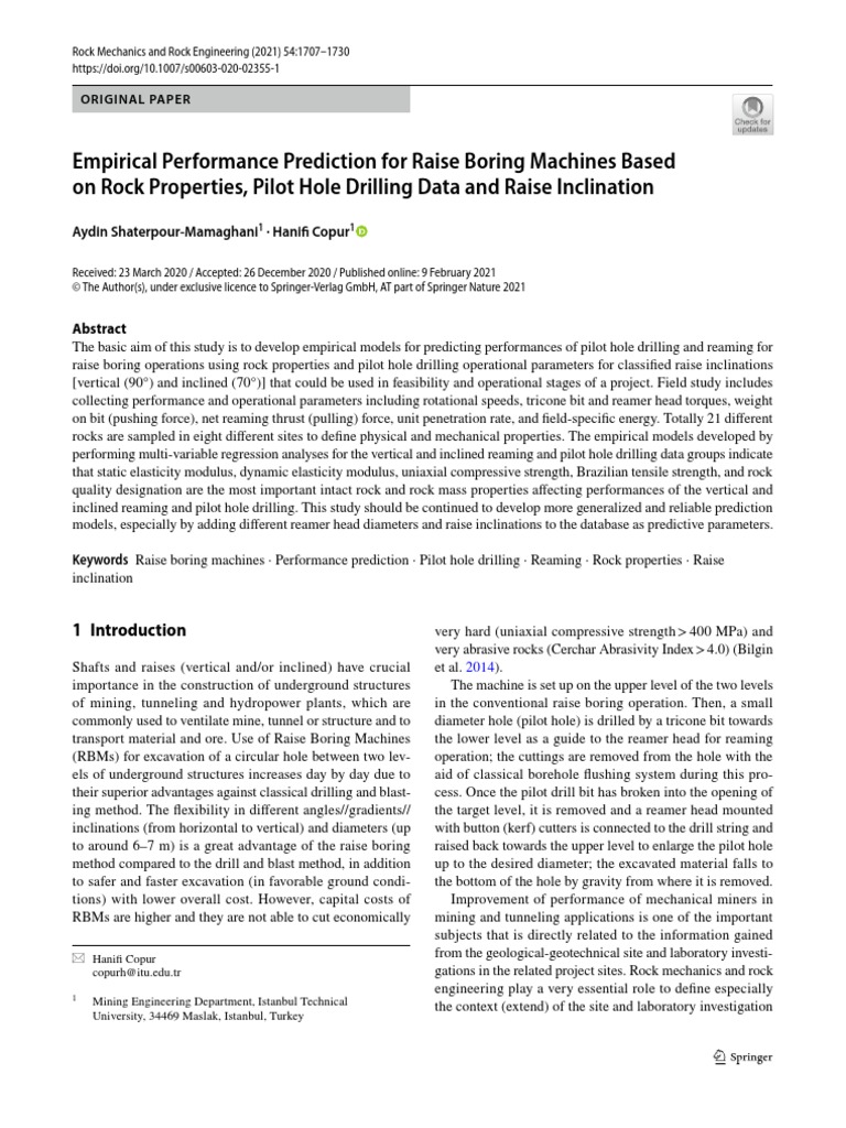 Empirical Performance Prediction For Raise Boring Machines Based ... Empirical Performance Prediction For Raise Boring Machines Based ...