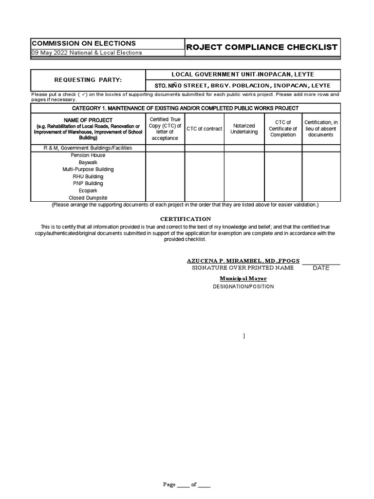 Comelec Project Compliance Checklist 2022 | PDF | Notary Public