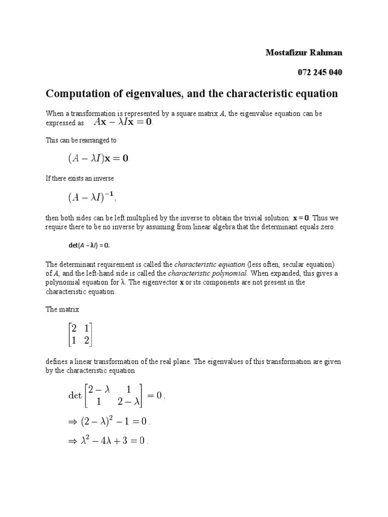 Computation of Eigenvalues | PDF | Teaching Methods & Materials
