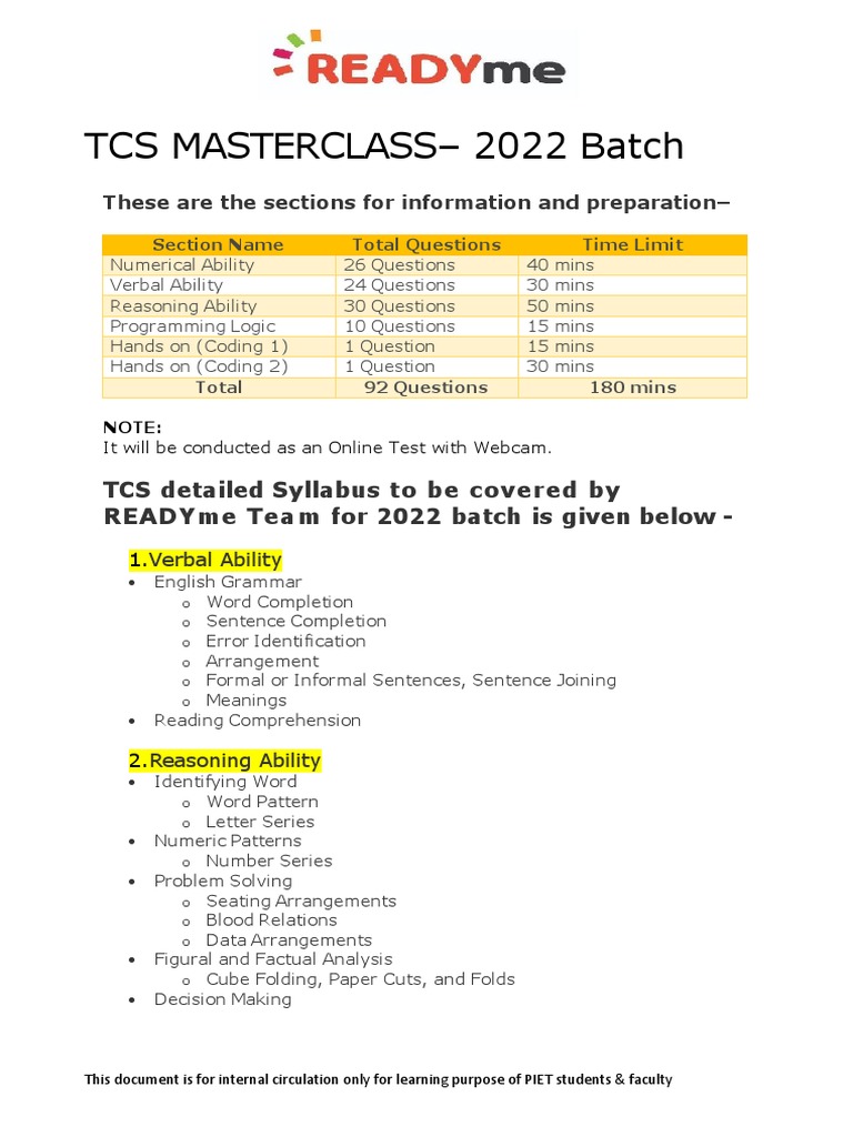 READYme Syllabus For TCS | PDF | Computer Programming | Software Engineering