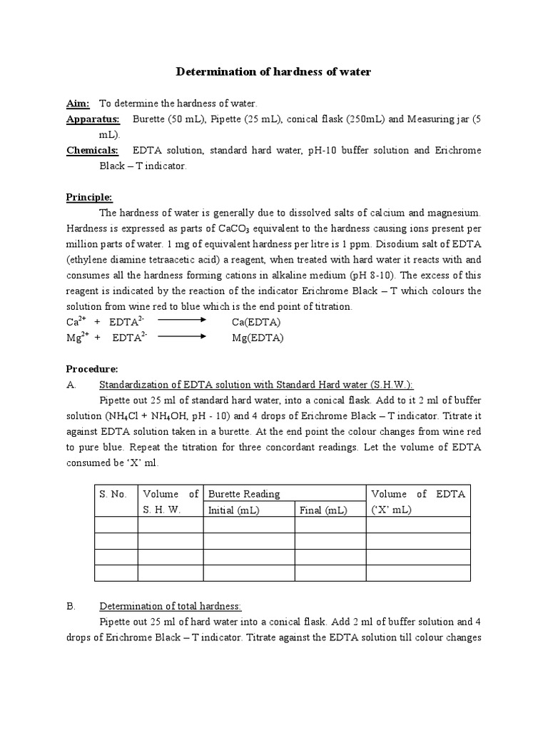 Hardness of Water by EDTA Method | PDF | Chemistry | Titration