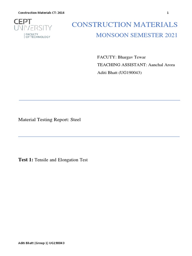 Construction Materials: Monsoon Semester 2021 | PDF | Ultimate Tensile ...