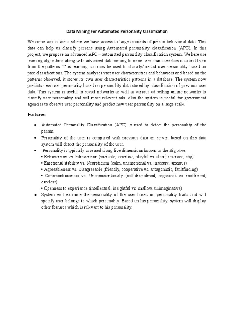 Data Mining For Automated Personality Classification | PDF | Databases | Information Technology