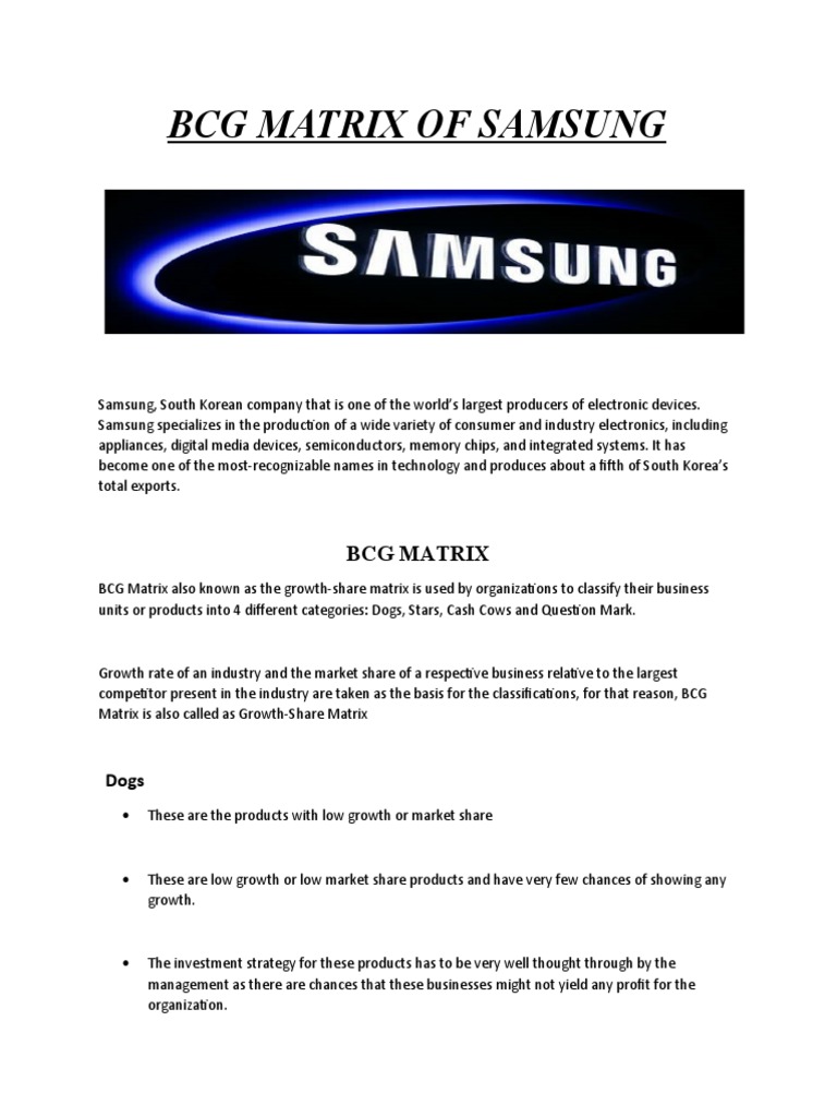 BCG Matrix of Samsung | PDF | Economies | Business