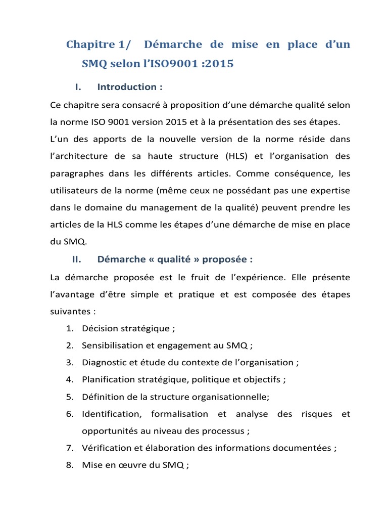 ISO 9001:2015 - Mise en Place d'un SMQ | PDF | Système de management de la qualité | Analyse SWOT