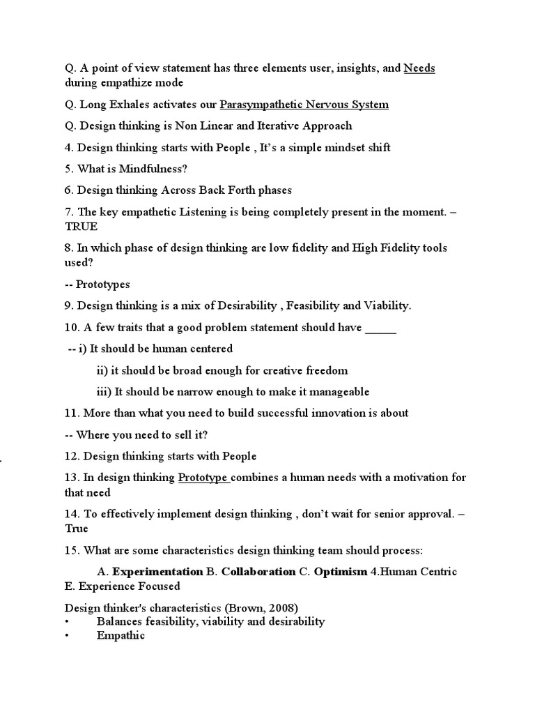 Design Thinking Question Answer | PDF | Design Thinking | Brainstorming