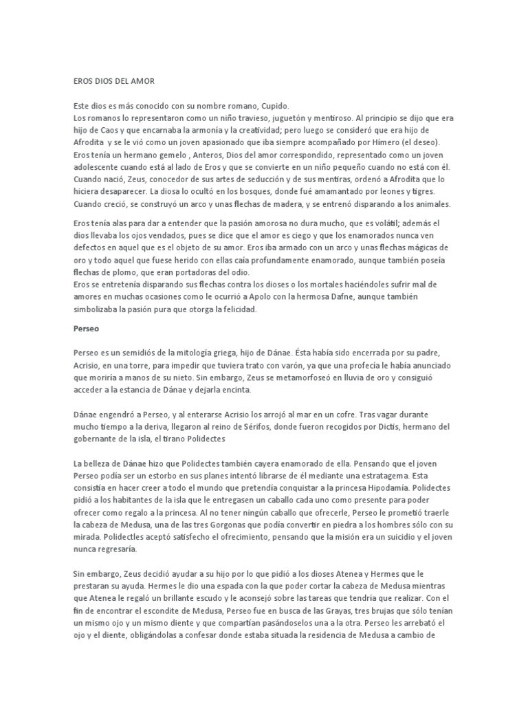 Eros Dios Del Amor | PDF | Mitología griega | Mitología