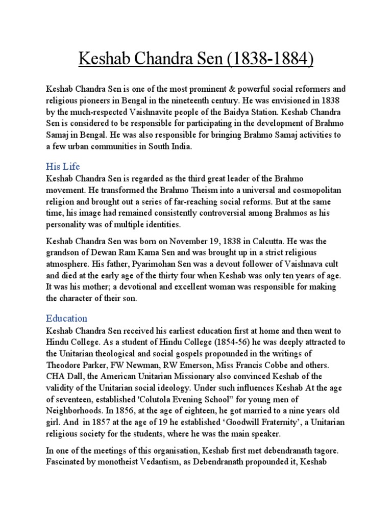 Keshab Chandra Sen | PDF | Religious Faiths
