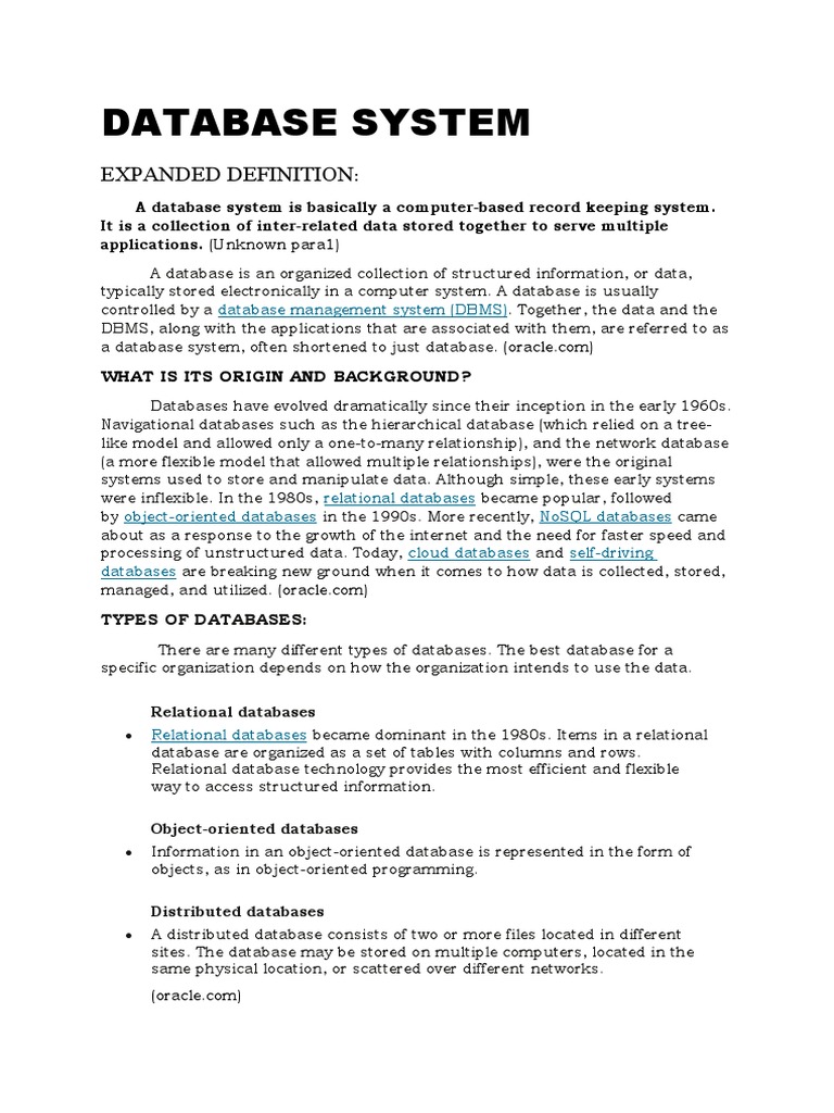 Database System: Expanded Definition | PDF | Databases | Relational Model
