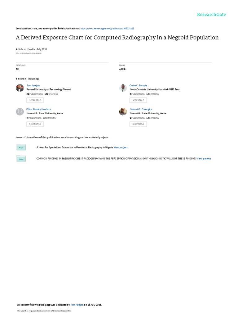 A Derived Exposure Chart For Computed Radiography in A Negroid ...