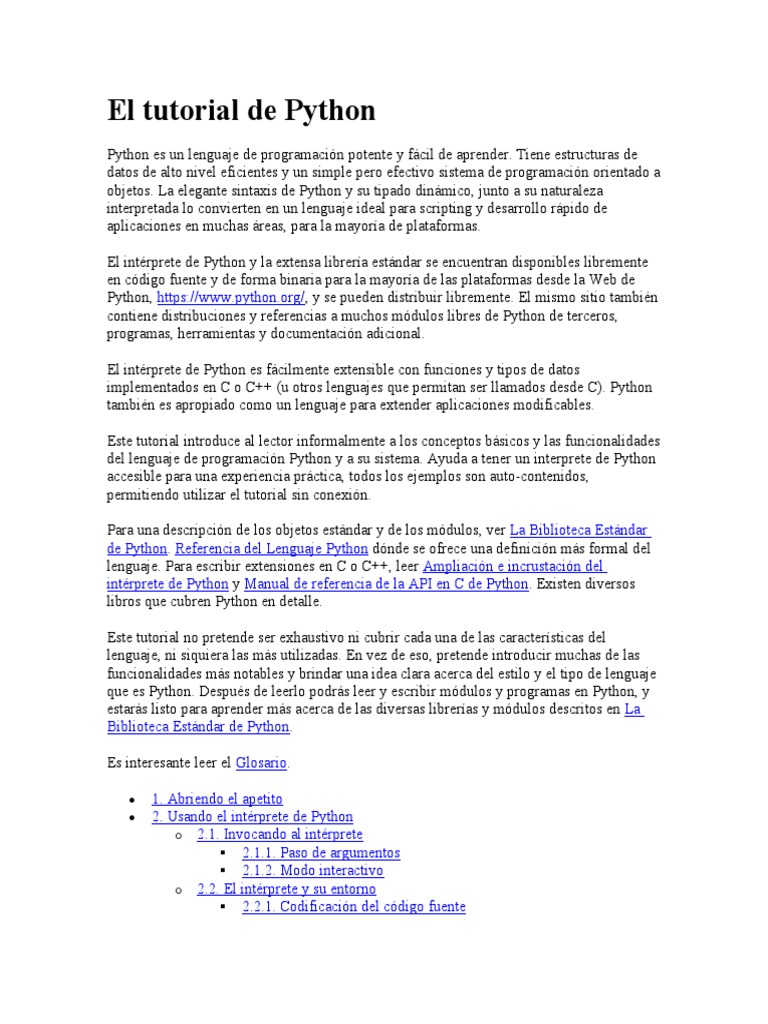 El Tutorial de Python | PDF | Python (lenguaje de programación ...