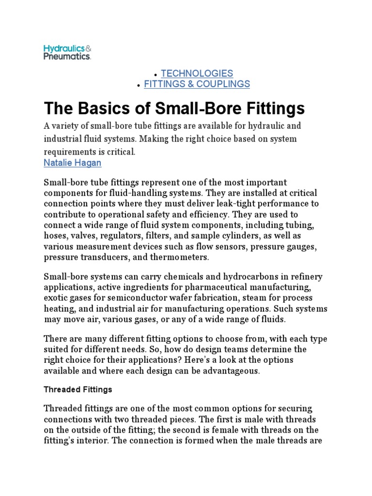 Basics of Small Bore Fittings | PDF | Pipe (Fluid Conveyance ...