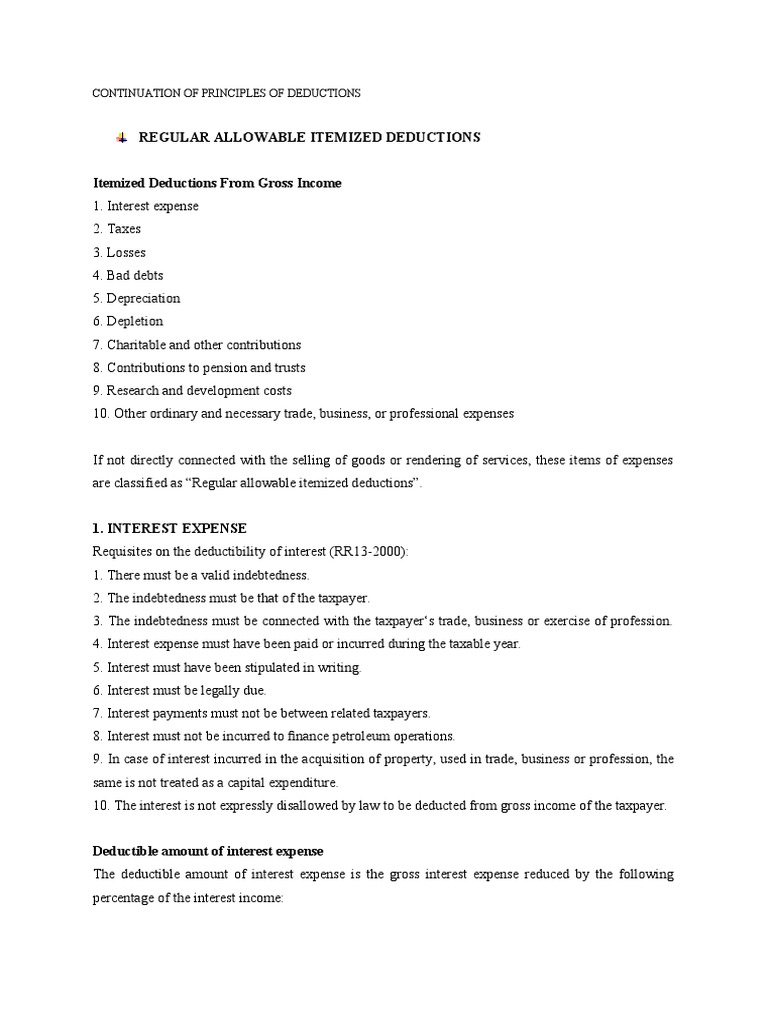 Regular Allowable Itemized Deductions Itemized Deductions From Gross ...
