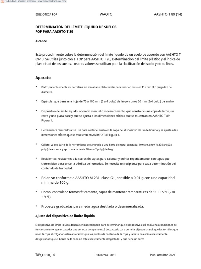 Aashto T 89 | PDF | Agua | Tierra