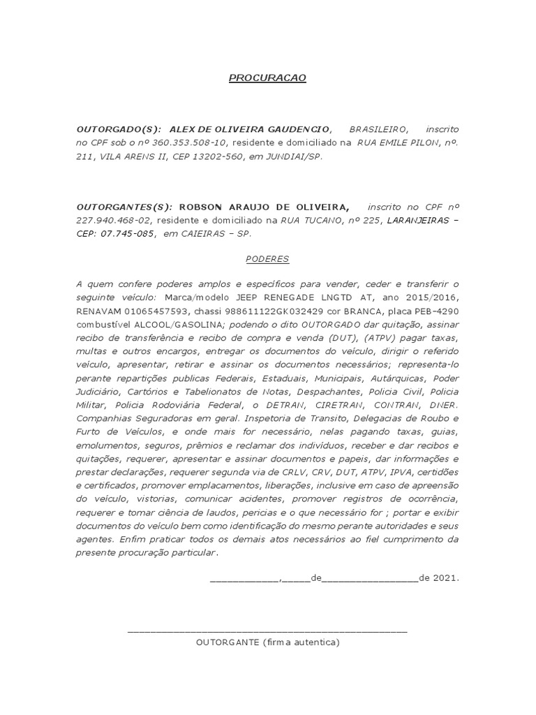 PROCURACAO Carros | PDF