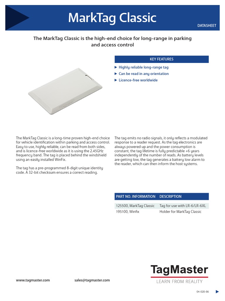 MarkTag Classic: Long-Range Vehicle Tag | PDF | Access Control ...