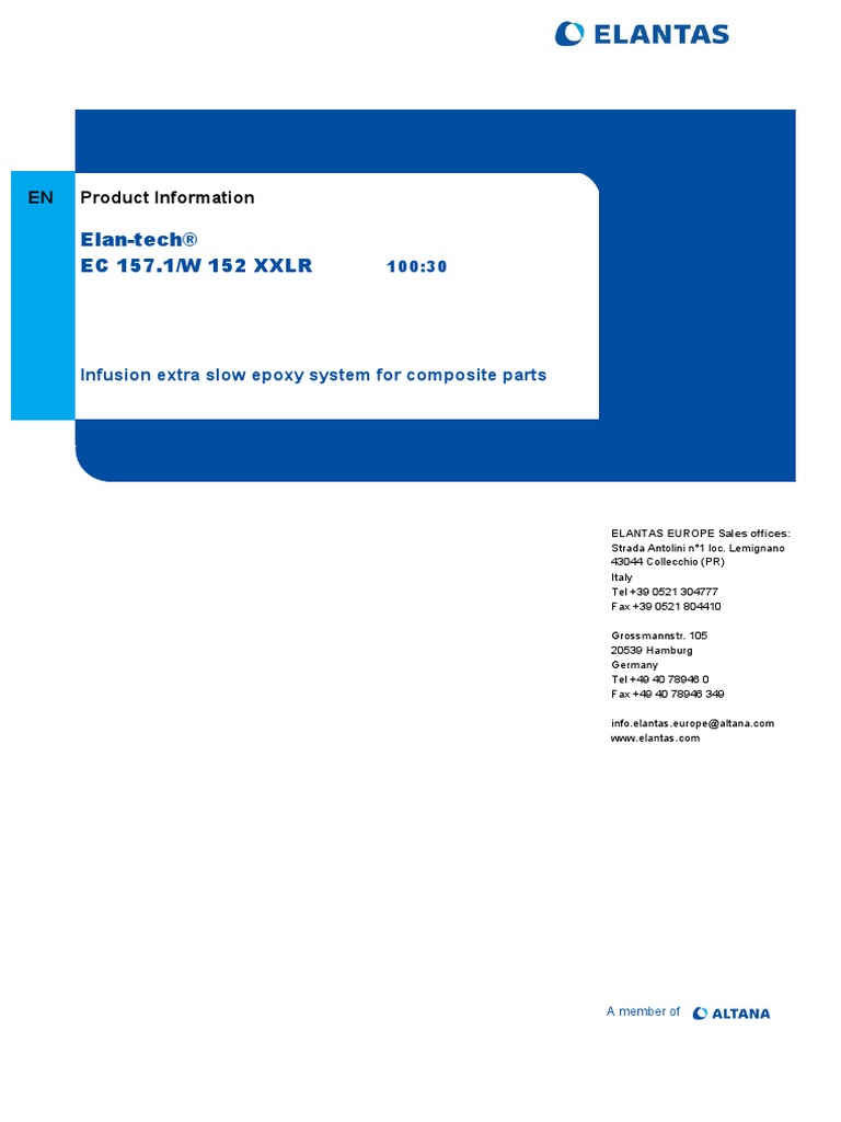 Elan-Tech® EC 157.1/W 152 XXLR: Product Information EN | PDF | Epoxy | Materials